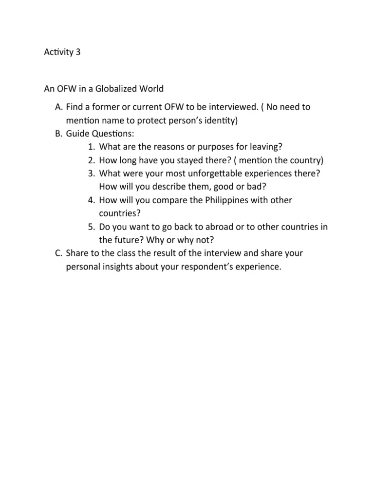 An OFW in A Globalized World | PDF | Career & Growth | Wellness