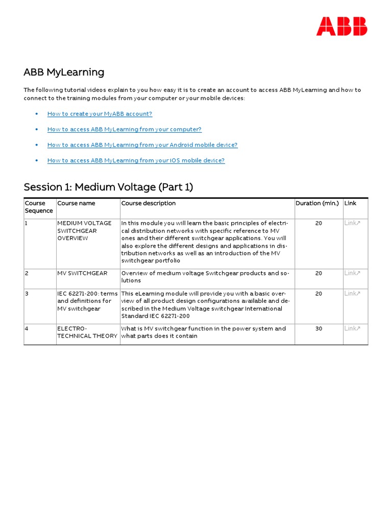 ABB MyLearning Session 1 Medium Voltage (Part 1) | PDF