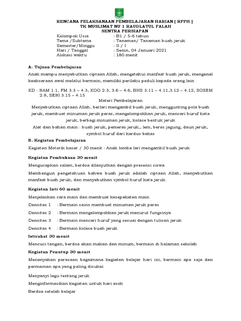 RPPH Tanaman Jeruk | PDF