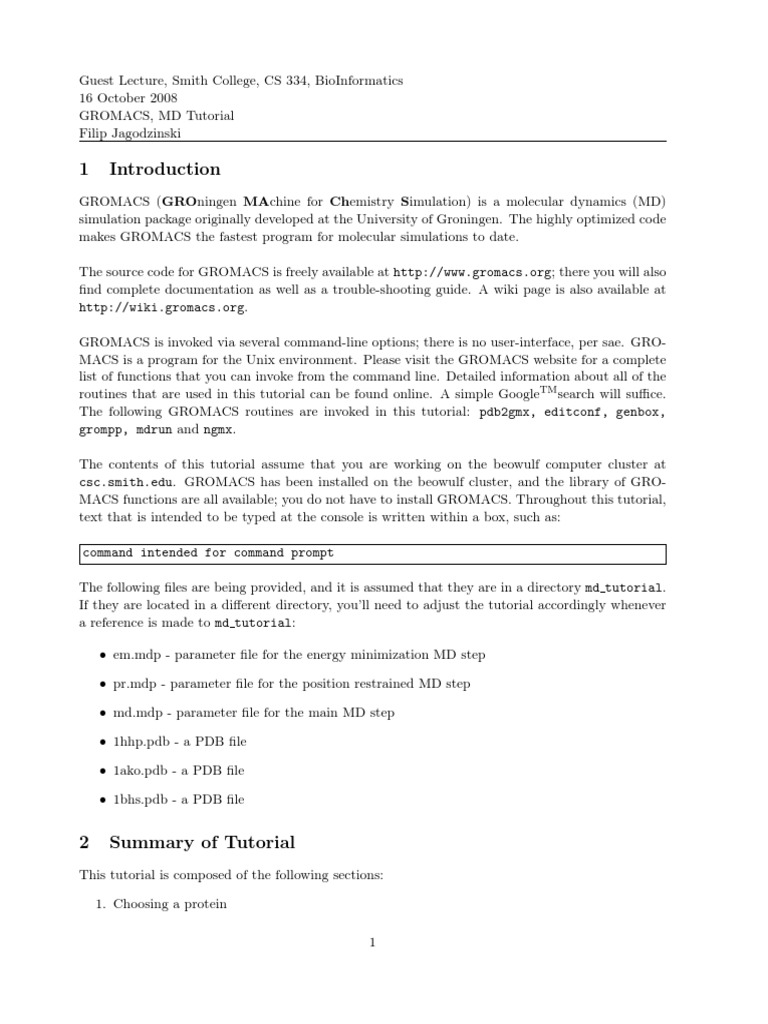 MD Gromacs Tutorial | PDF | Command Line Interface | Protein Data Bank