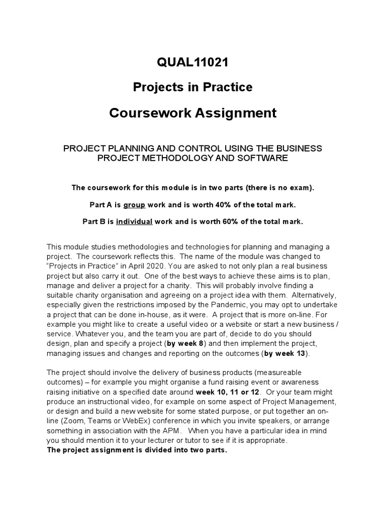 Coursework Assignment: QUAL11021 Projects in Practice | PDF | Project ...