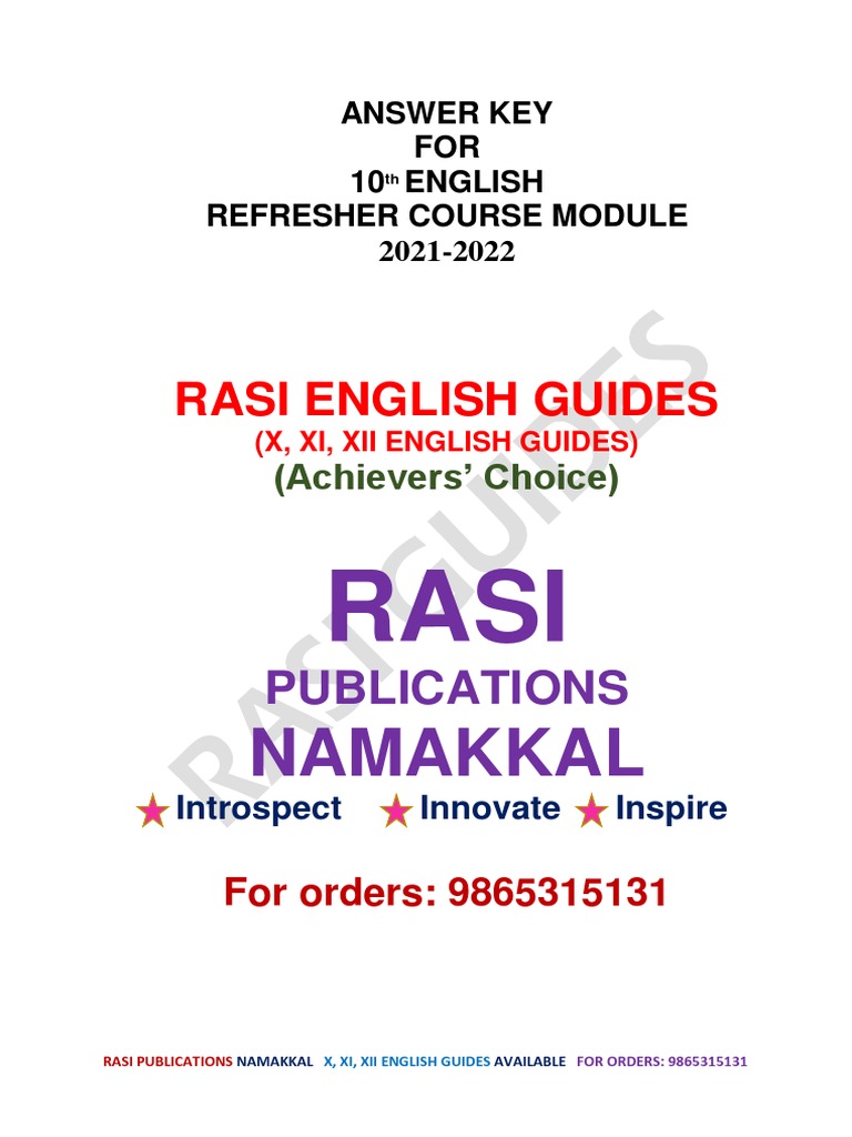 Rasi Answer Key For 1oth English Refresher Module 2021-22 | Descargar gratis PDF | Grammatical ...