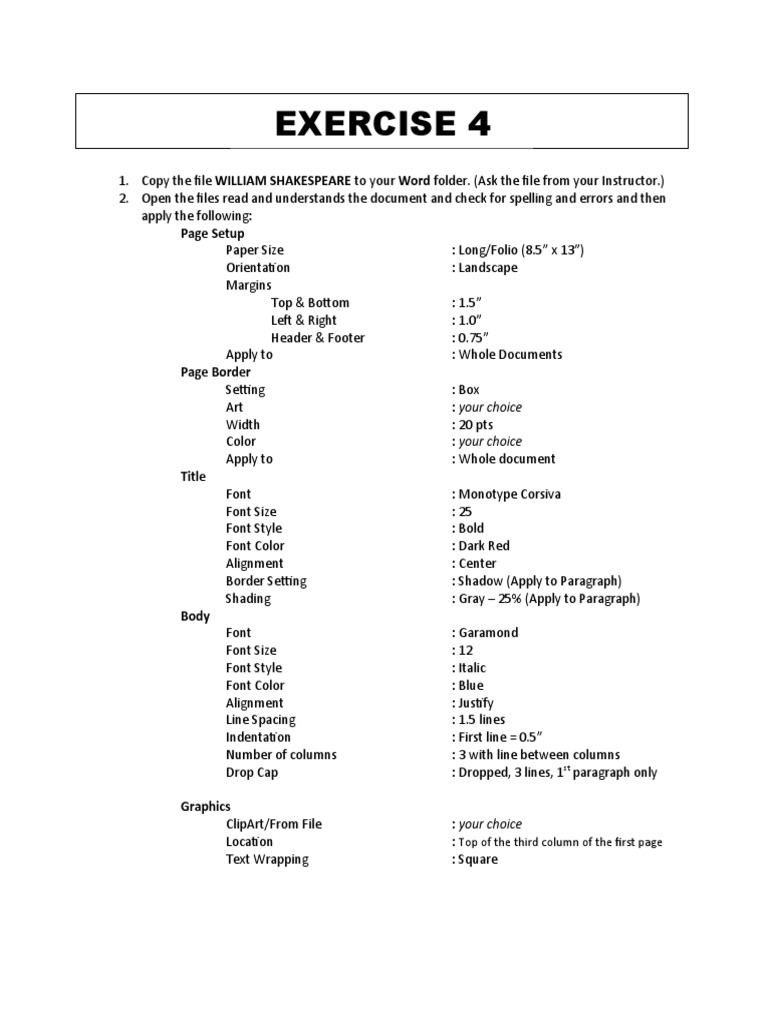 EXERCISE 4 William Shakespeare | PDF | Paragraph | Graphic Design