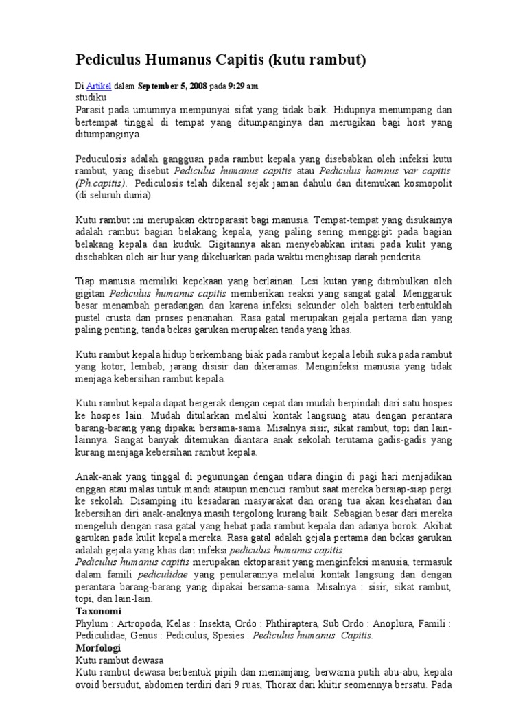 Pediculus Humanus Capitis | PDF
