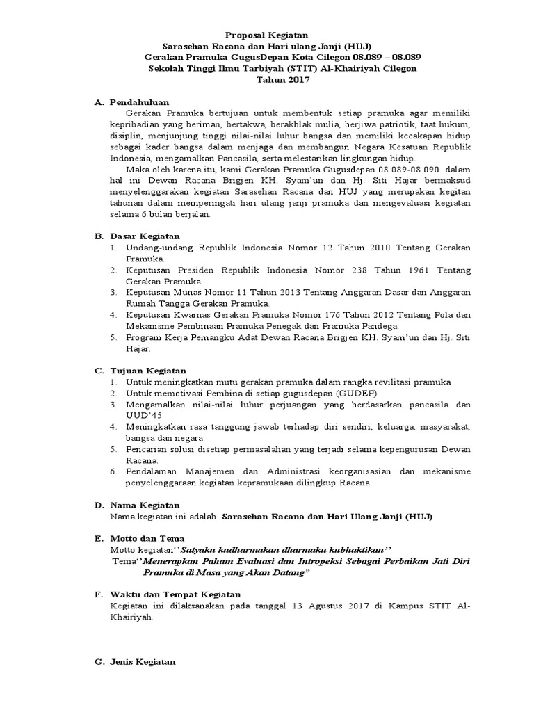 PROPOSAL KEGIATAN SARASEHAN RACANA DAN HUJ | PDF