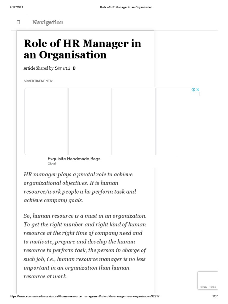 Role of HR Manager in An Organisation | PDF | Human Resource Management ...