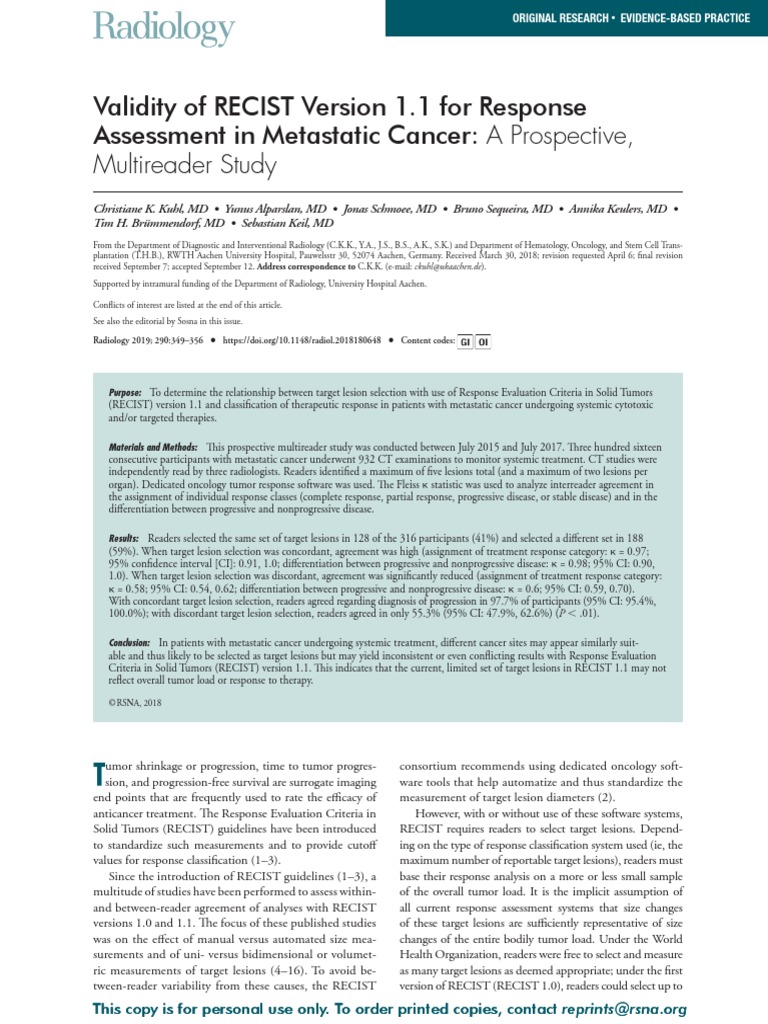 Validity of RECIST Version 1.1 For Response Assessment in Metastatic ...