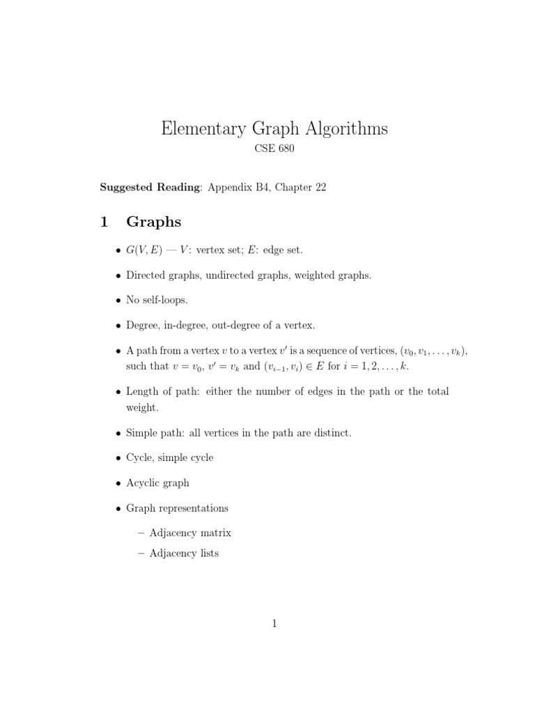 Elementary Graph Algorithms: 1 Graphs | PDF | Vertex (Graph Theory ... Elementary Graph Algorithms: 1 Graphs | PDF | Vertex (Graph Theory ...