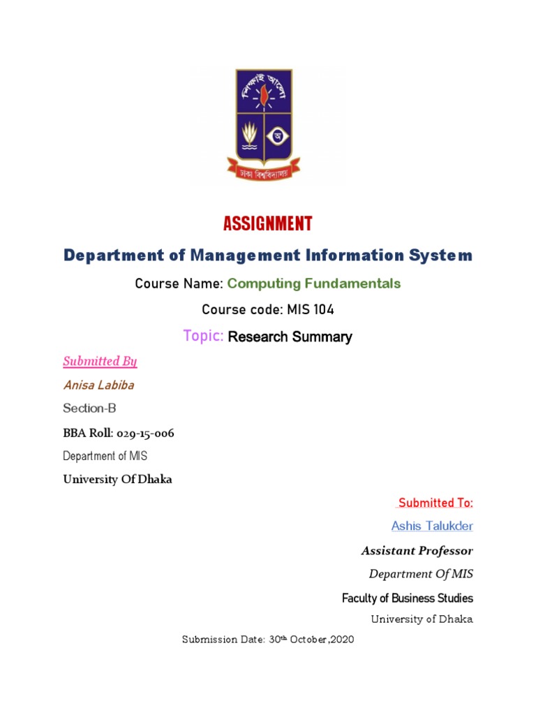 Assignment: Department of Management Information System | PDF | Health ...