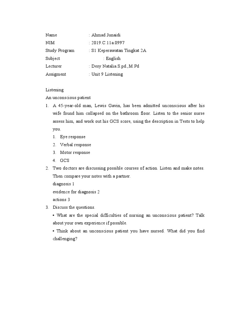 Unit 9 Listening Ahmad Junaidi | PDF | Self-Improvement