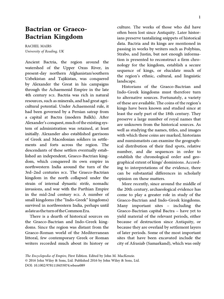 Bactrian or Graeco-Bactrian Kingdom | PDF | Classics