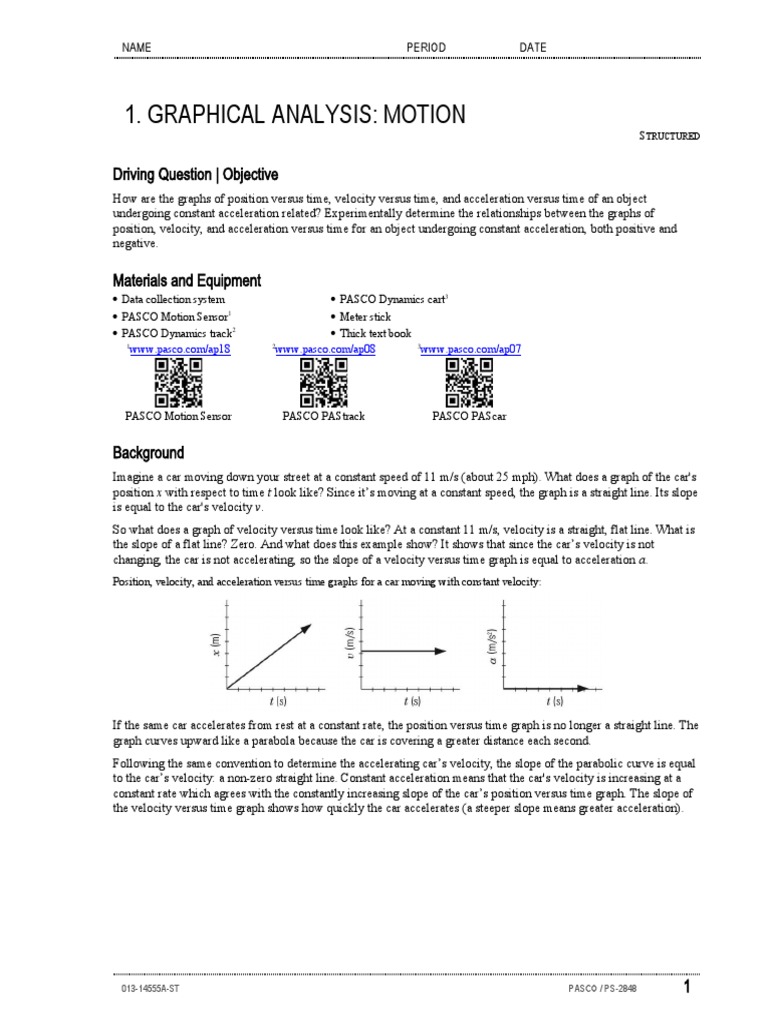 01 Ap1 Graphical Analysis Motion S Pdf Acceleration Velocity 2864