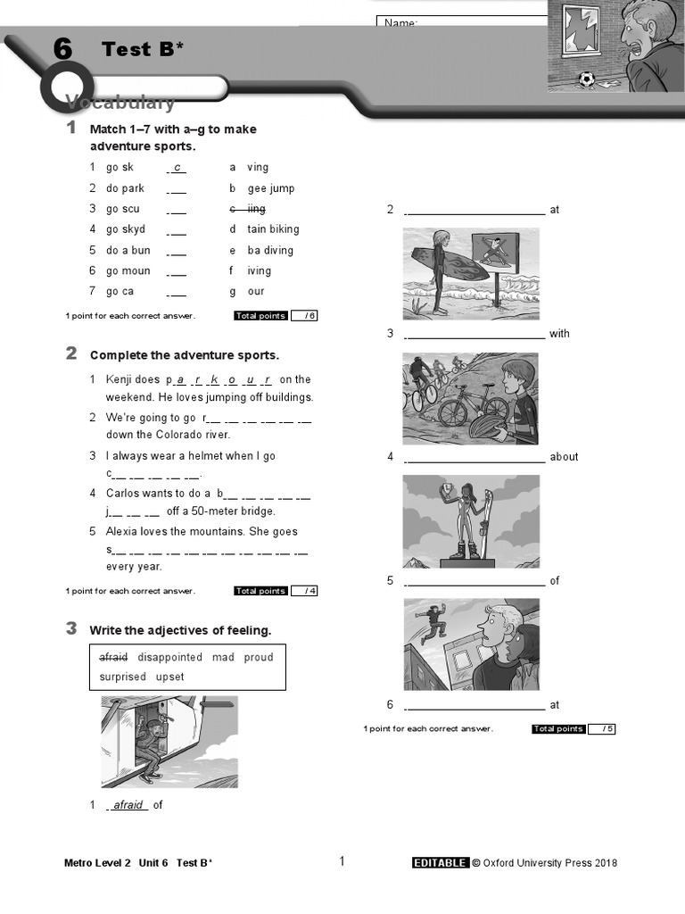 Metro Level 2 Unit 6 Test B One Star | PDF | Linguistics | Grammar