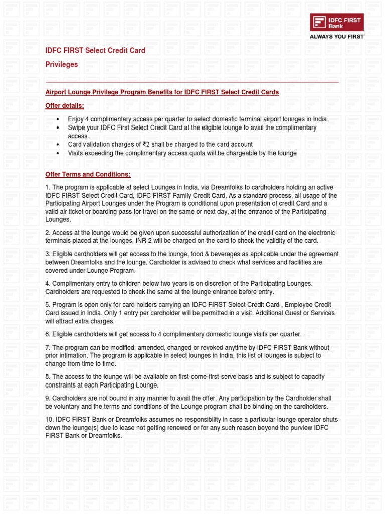 FIRST Select Privileges | PDF | Credit Card | Airport Lounge