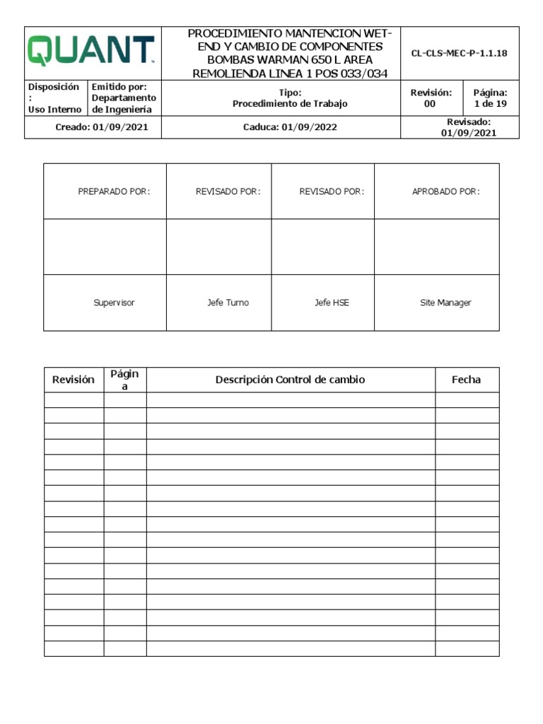 Procedimiento Mantencion Wet - End y Cambio de Componentes Bombas ...