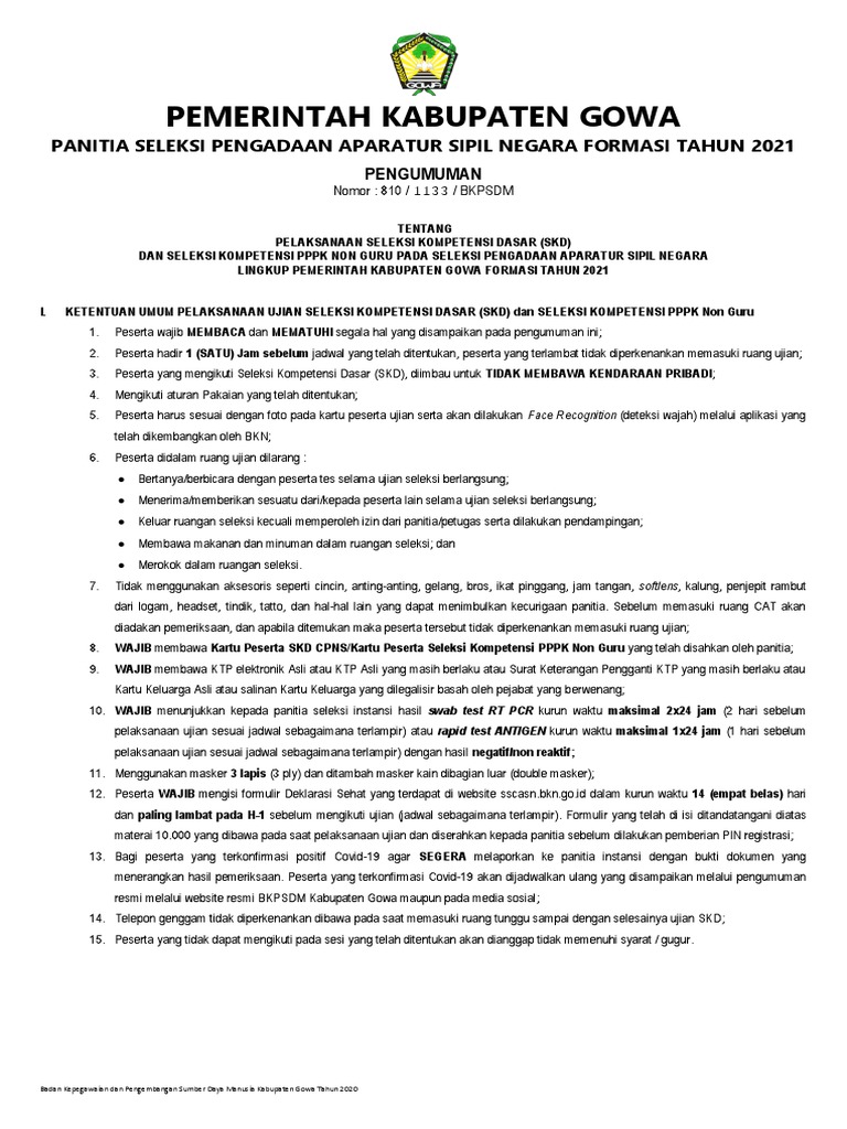 Pengumuman SKD 2021 | PDF