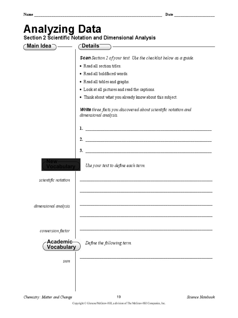 Science Notebook Analyzing Data Scientific Notation and Dimensional ...