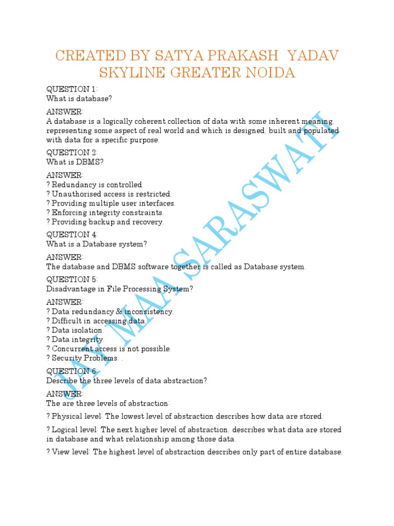 Dbms Interview Questions Pdf Relational Model Databases