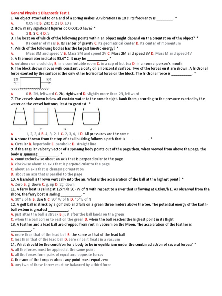 General Physics 1 Diagnostic Test | PDF | Force | Rotation Around A ...