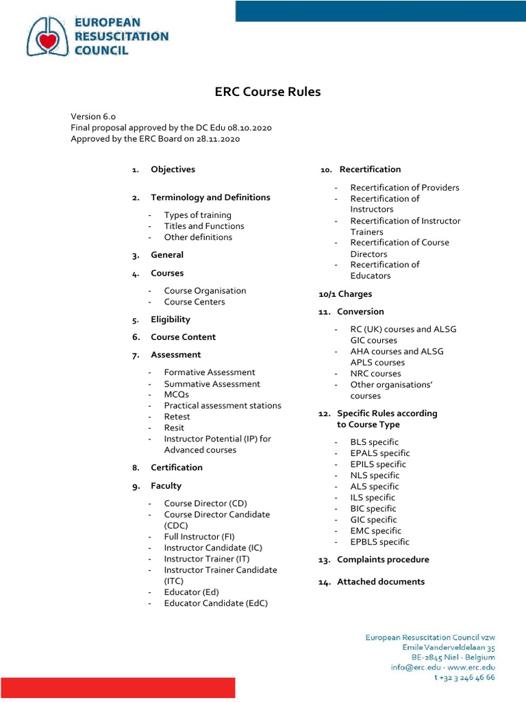 ERC Course Rules 20201109 V6.0 | PDF | Cardiac Arrest | Cardiopulmonary ...