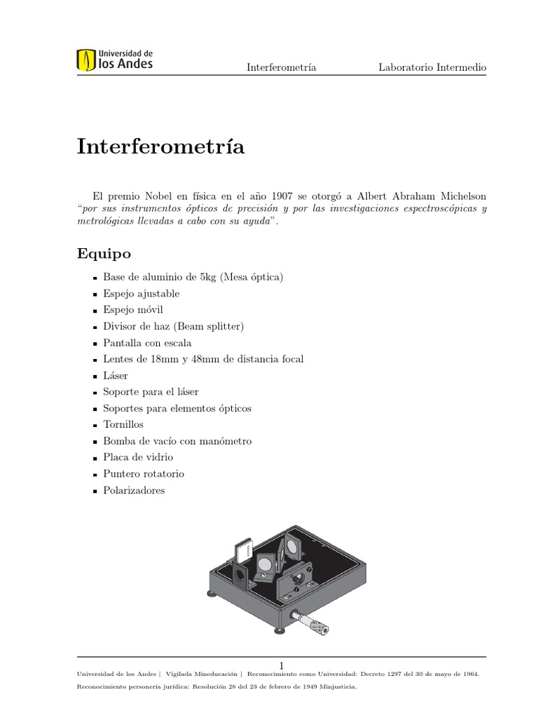 Interferometría: Experimentos y Aplicaciones | PDF | Ligero | Óptica