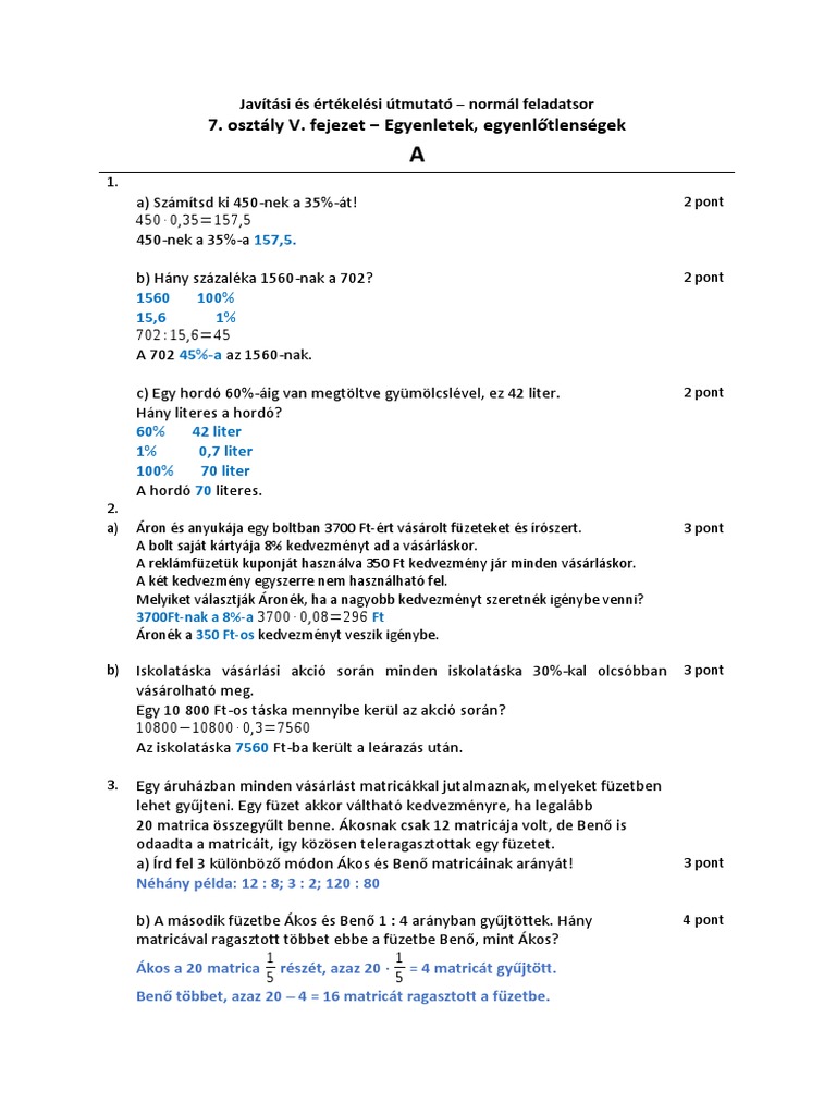 Matematika7 5 Egyenletek Egyenlőtlenségek AM | PDF