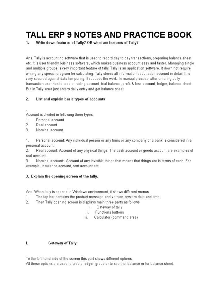 Tall Erp 9 Notes and Practice Book | PDF | Expense | Banks