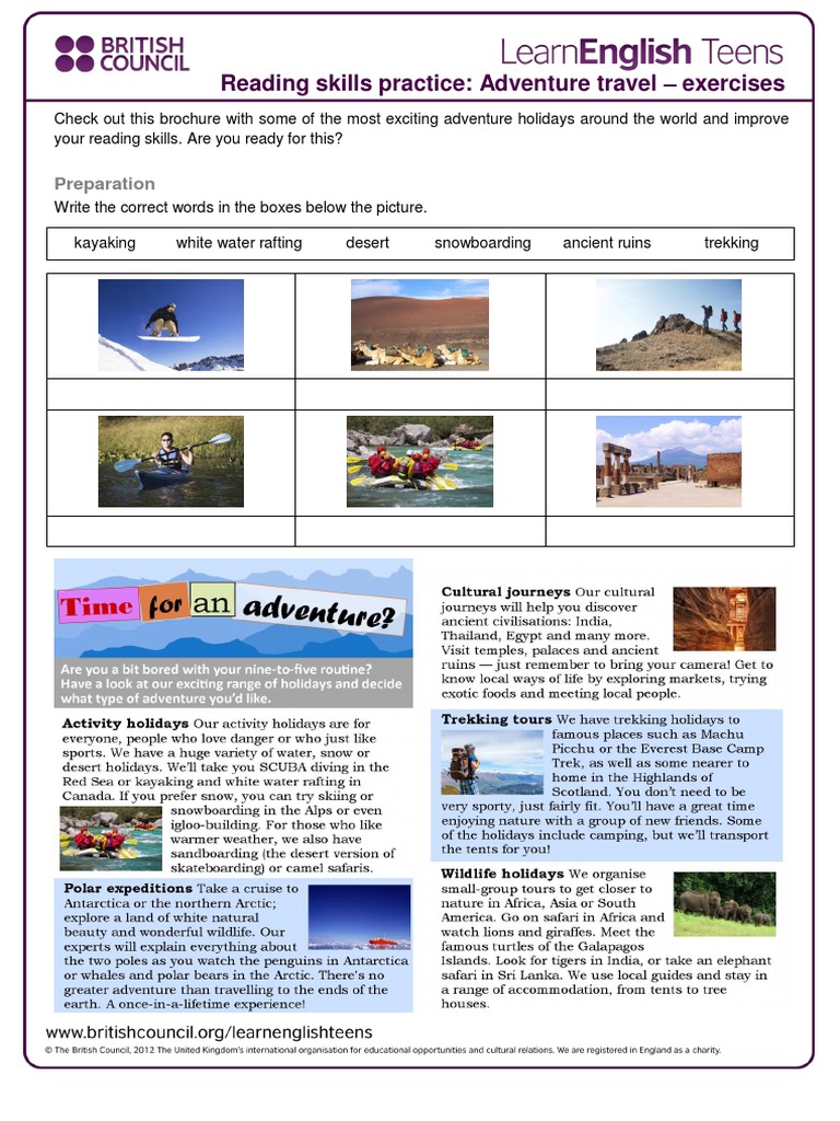 Adventure Travel Reading Exercises | PDF