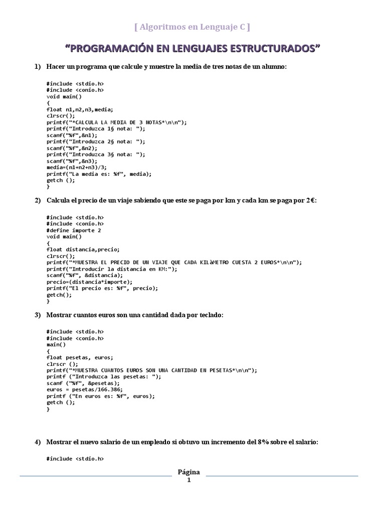 Ejercicios Resueltos en C | PDF | C (lenguaje de programación ...