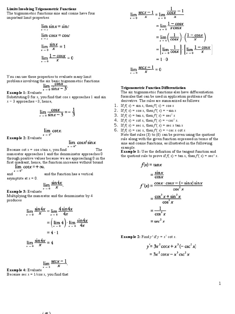 Limits Involving Trigonometric Functions | PDF | Maxima And Minima ...