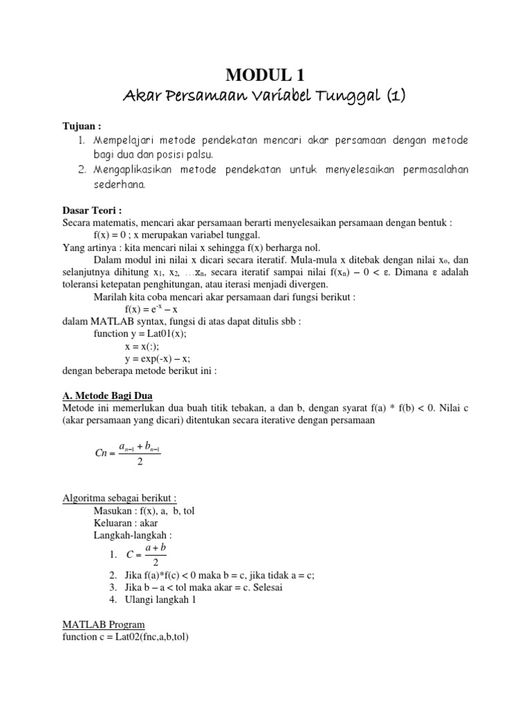 MENCARI AKAR PERSAMAAN DENGAN METODE BAGI DUA DAN POSISI PALSU ...