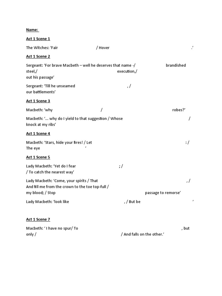 Macbeth Act 1 & 2 Key Quotes | PDF