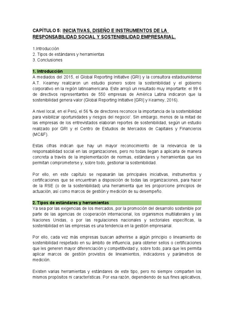 Capítulo 5: Iniciativas, Diseño e Instrumentos de La Responsabilidad Social y Sostenibilidad ...