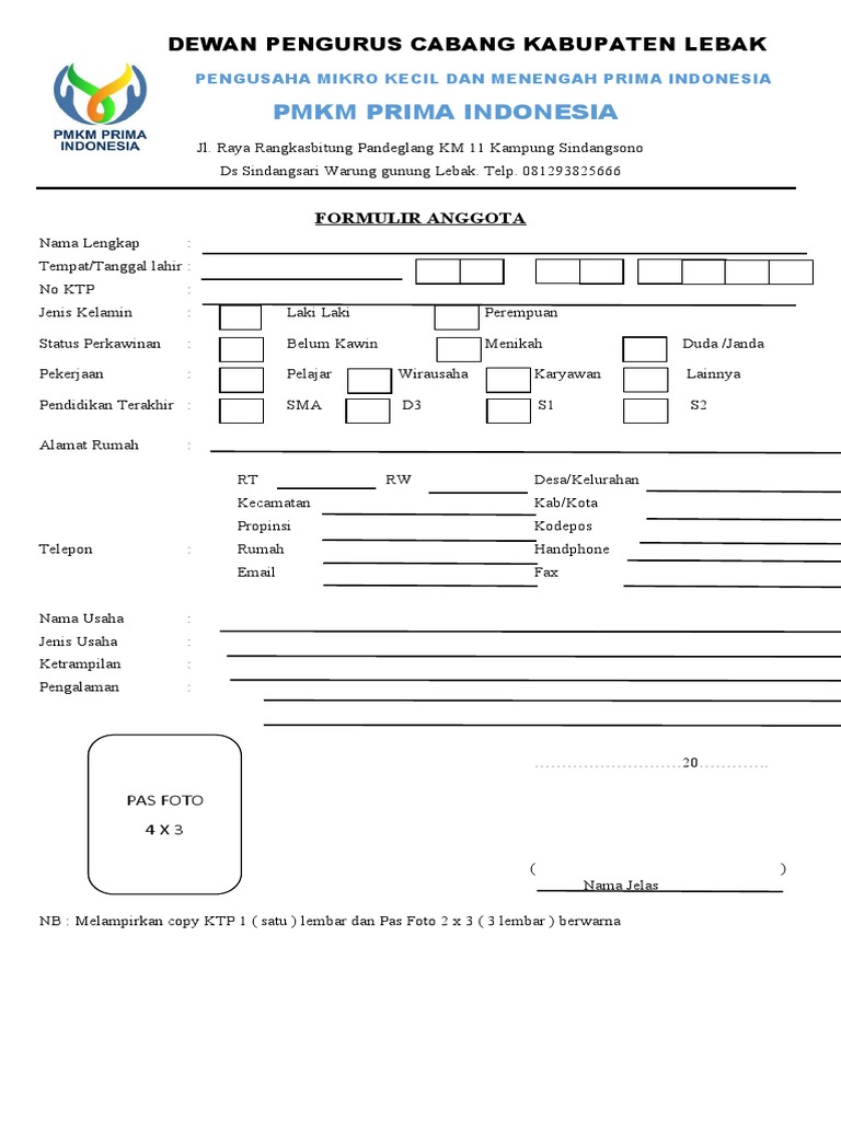 Form Pengurus PMKM Lebak | PDF