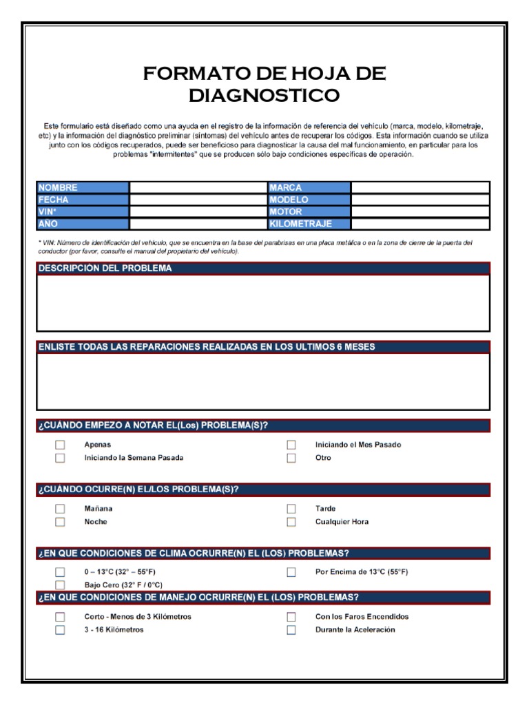 Formato de Hoja de Diagnostico | PDF