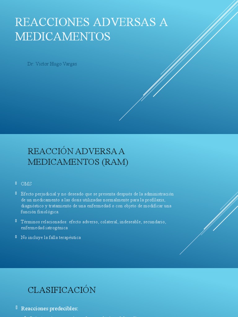 Reacciones adversas a medicamentos: clasificación, factores de riesgo y manifestaciones clínicas ...