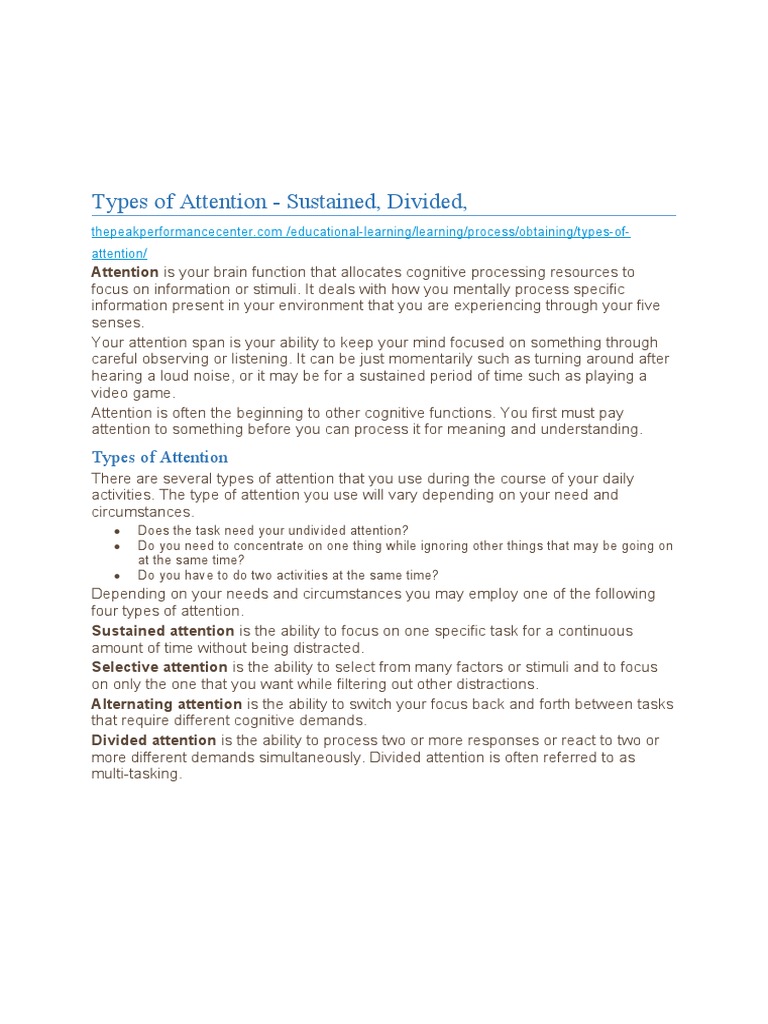 Types of Attention - Sustained, Selective, Alternating and Divided ...
