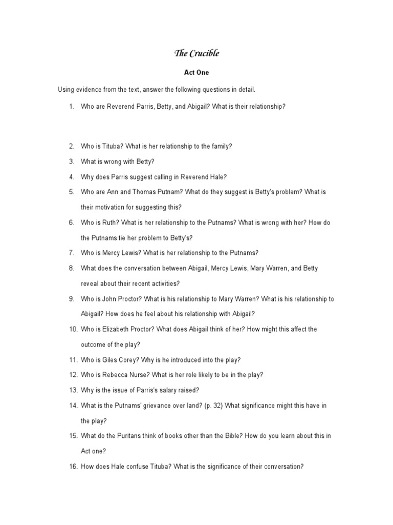 Crucible Act 1 Questions Shayan | PDF