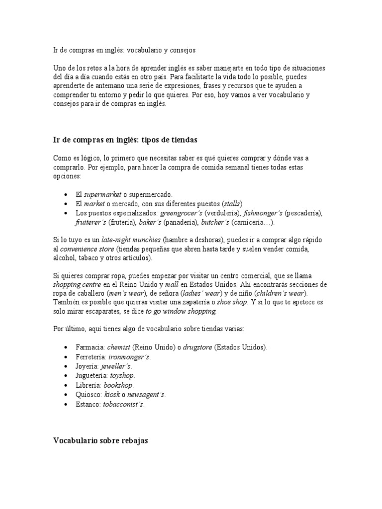 Vocabulario para Compras en Inglés | PDF | Derecho | Relaciones ...