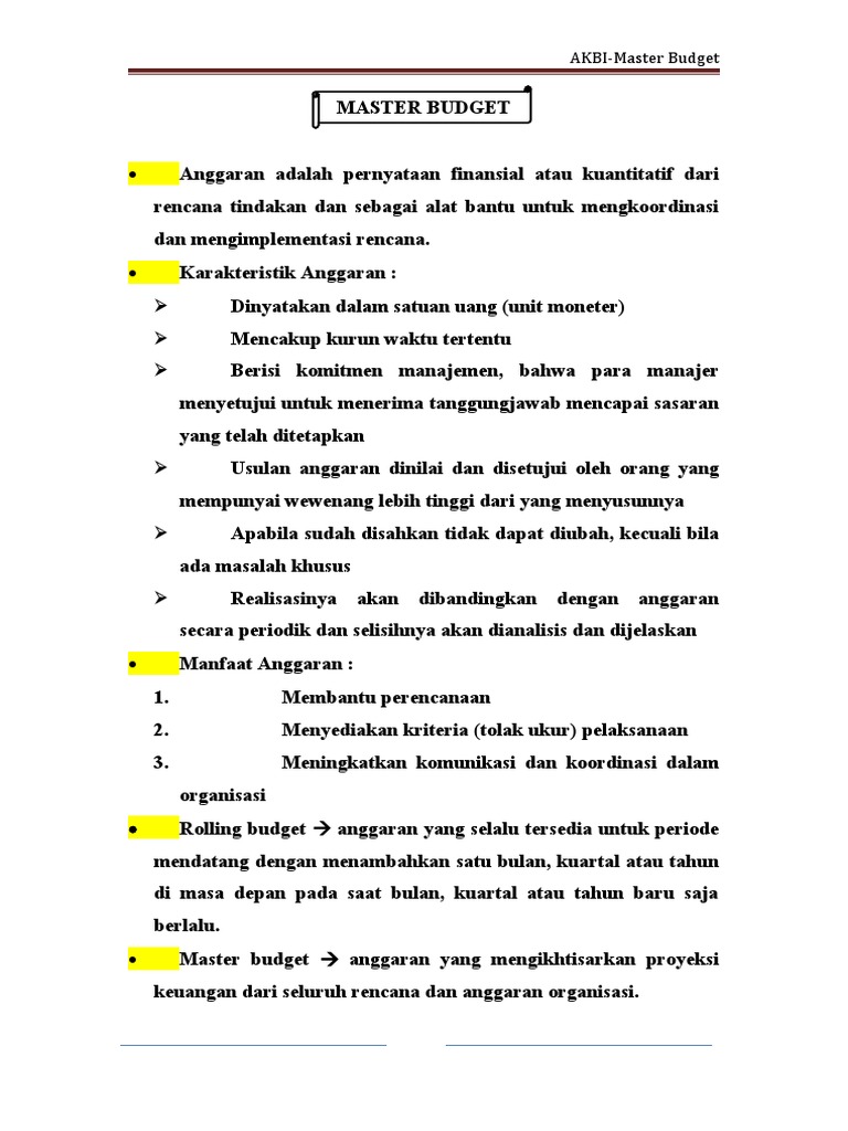 Panduan Penyusunan Master Budget 2019 | PDF | Pengelolaan Keuangan & Uang