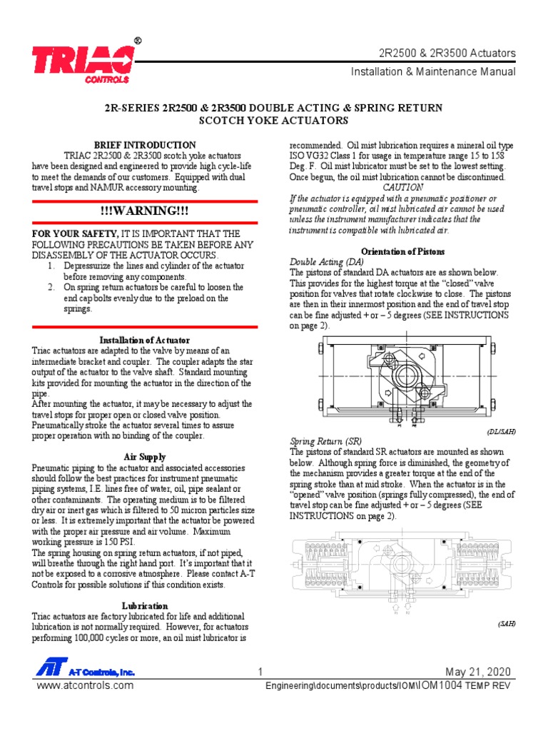 !!!WARNING!!!: 2R-Series 2R2500 & 2R3500 Double Acting & Spring Return ...