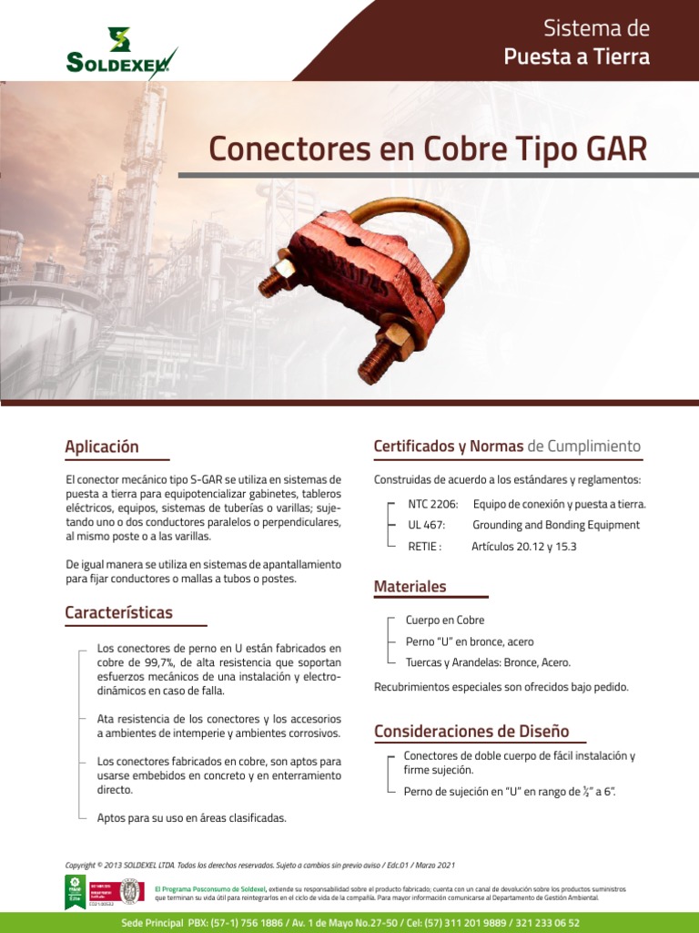 Conector Gar en Bronce Sistema Puesta A Tierra Soldexel 1 1 | PDF ...
