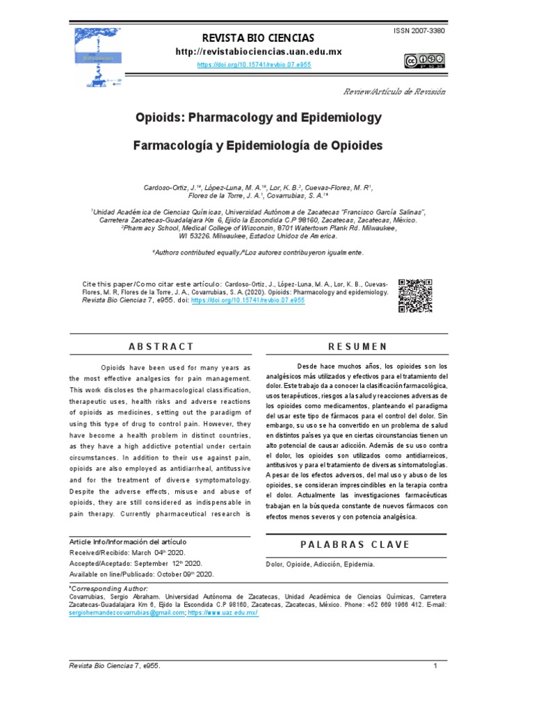 Farmacología y Epidemiología de Los Opioides | PDF | Neurociencia | Neuroquímica