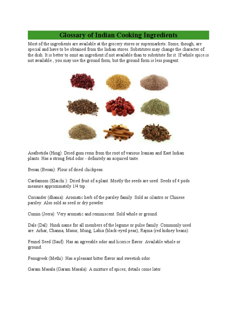 Glossary of Indian Cooking Ingredients | PDF | Cooking | Coriander
