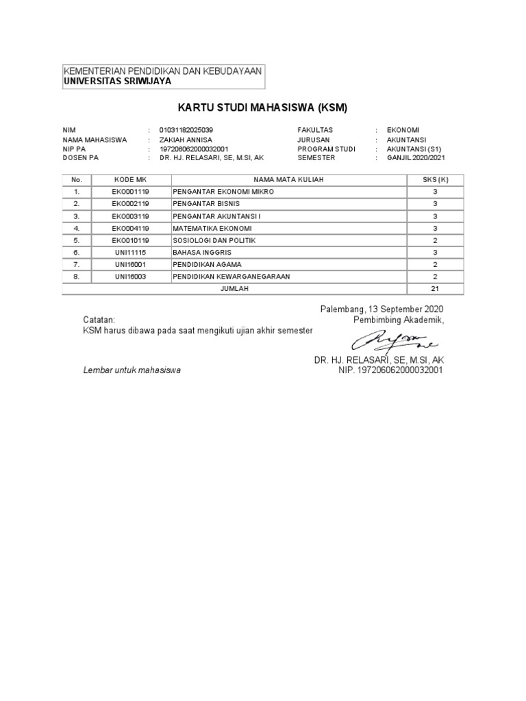 KRS SMT 1&3 - Zakiah Annisa - 01031182025039 | PDF