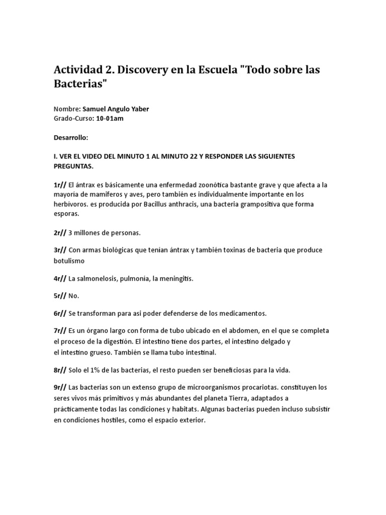 Actividad 2. Discovery en La Escuela, Todo Sobre Las Bacterias, Samuel ...