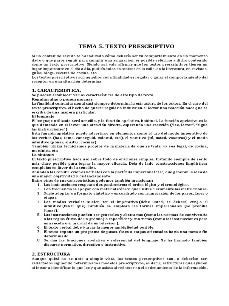 Tema 5. Texto Prescriptivo PDF | PDF | Comprensión lectora | Ciencia ...