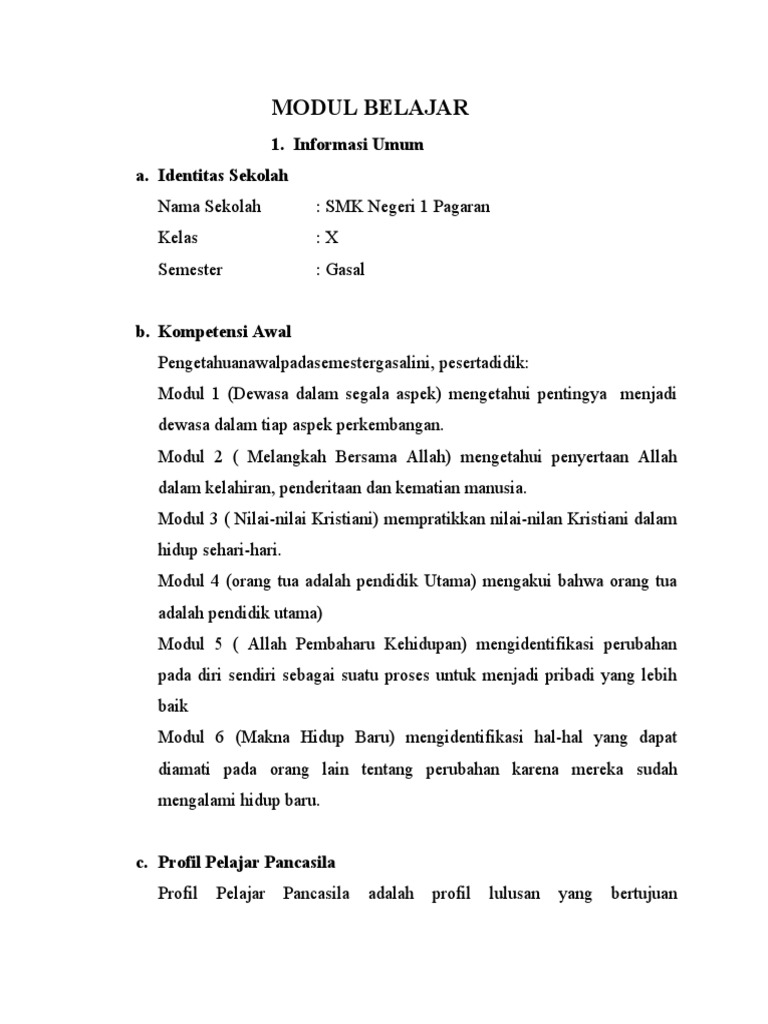 Modul Ajar KLS X | PDF