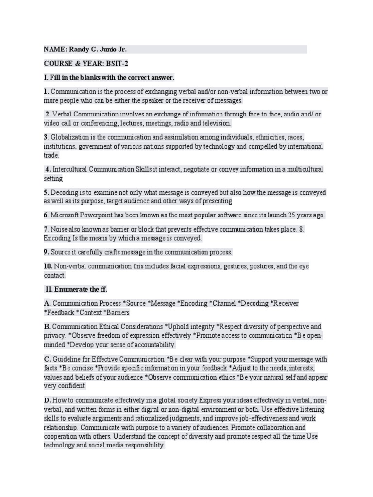 EXAM | PDF | Communication | Nonverbal Communication