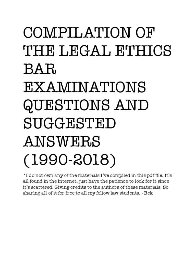 Compilation of Legal Ethics Bar Examination Questions and Suggested ...